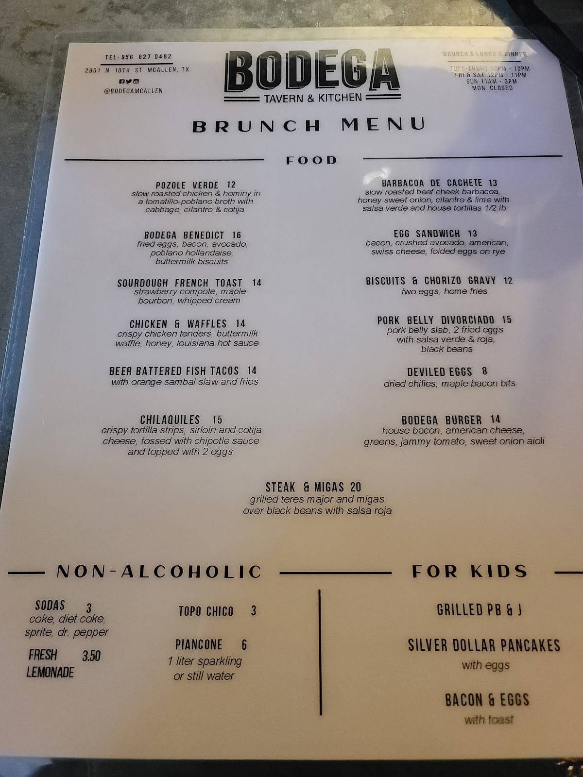 Menu at Bodega Tavern & Kitchen pub & bar, McAllen