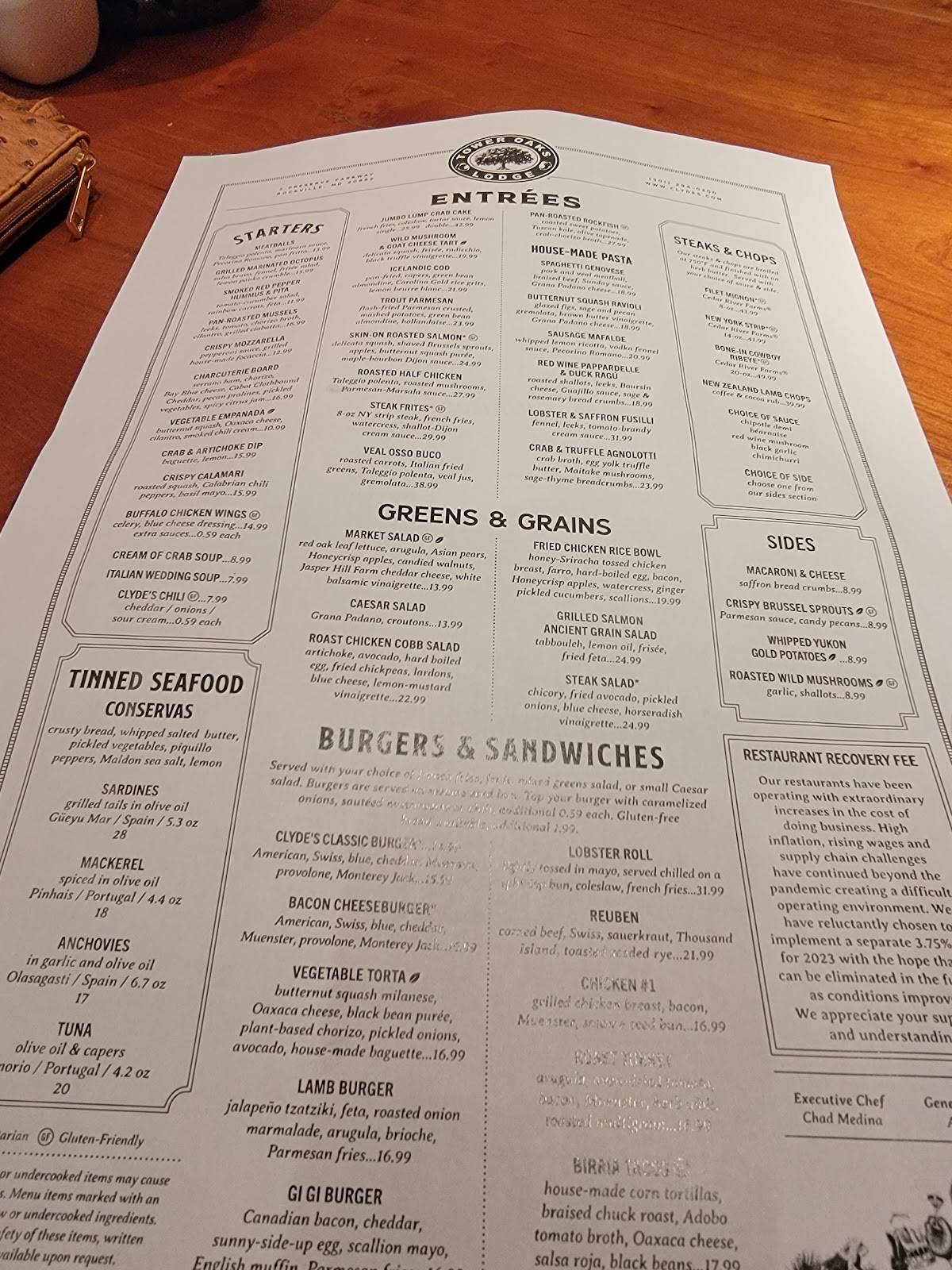 Menu at Clyde's Tower Oaks Lodge pub & bar, Rockville