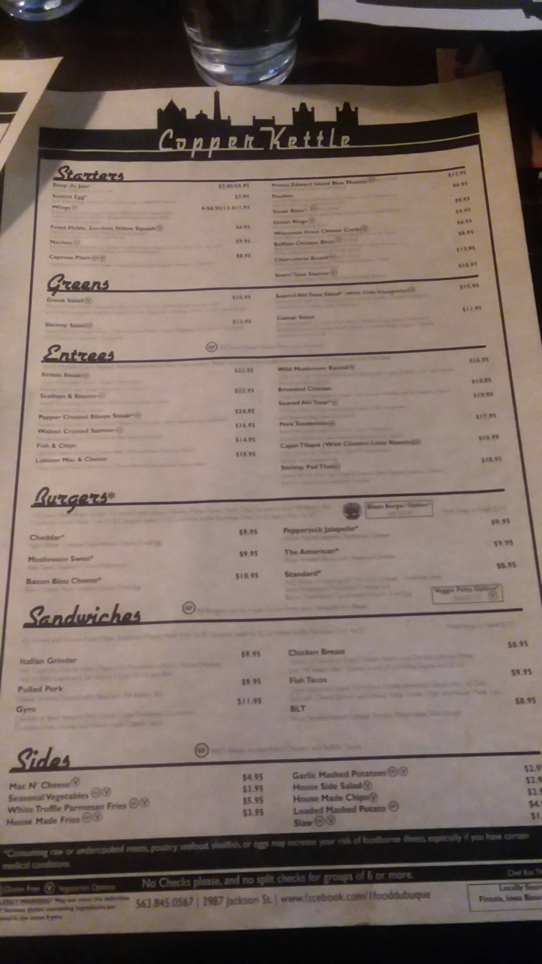 Menu at Copper Kettle pub & bar, Dubuque