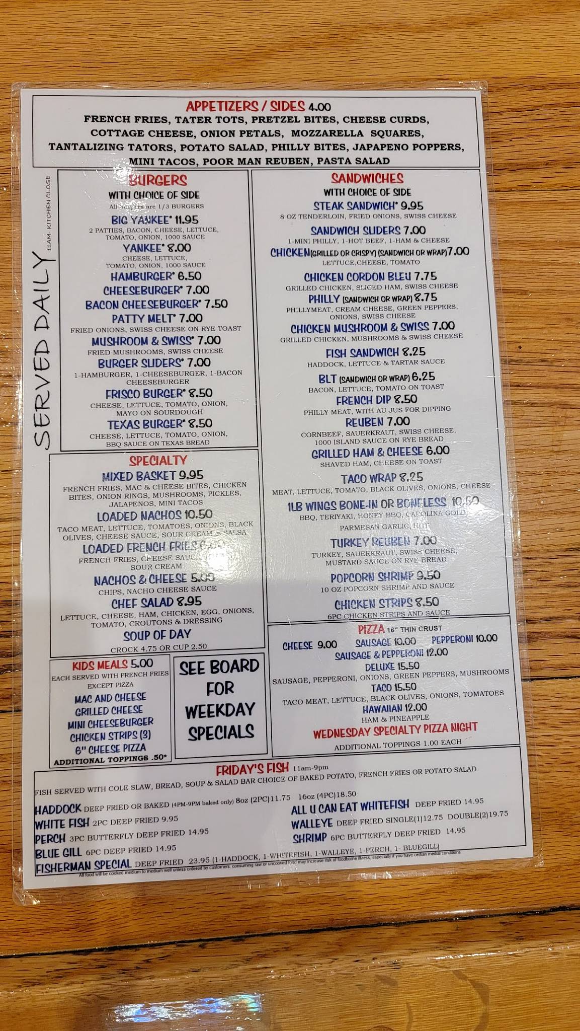 Menu at Damn Yankees Watering Hole pub & bar, Hortonville, N3517 County ...