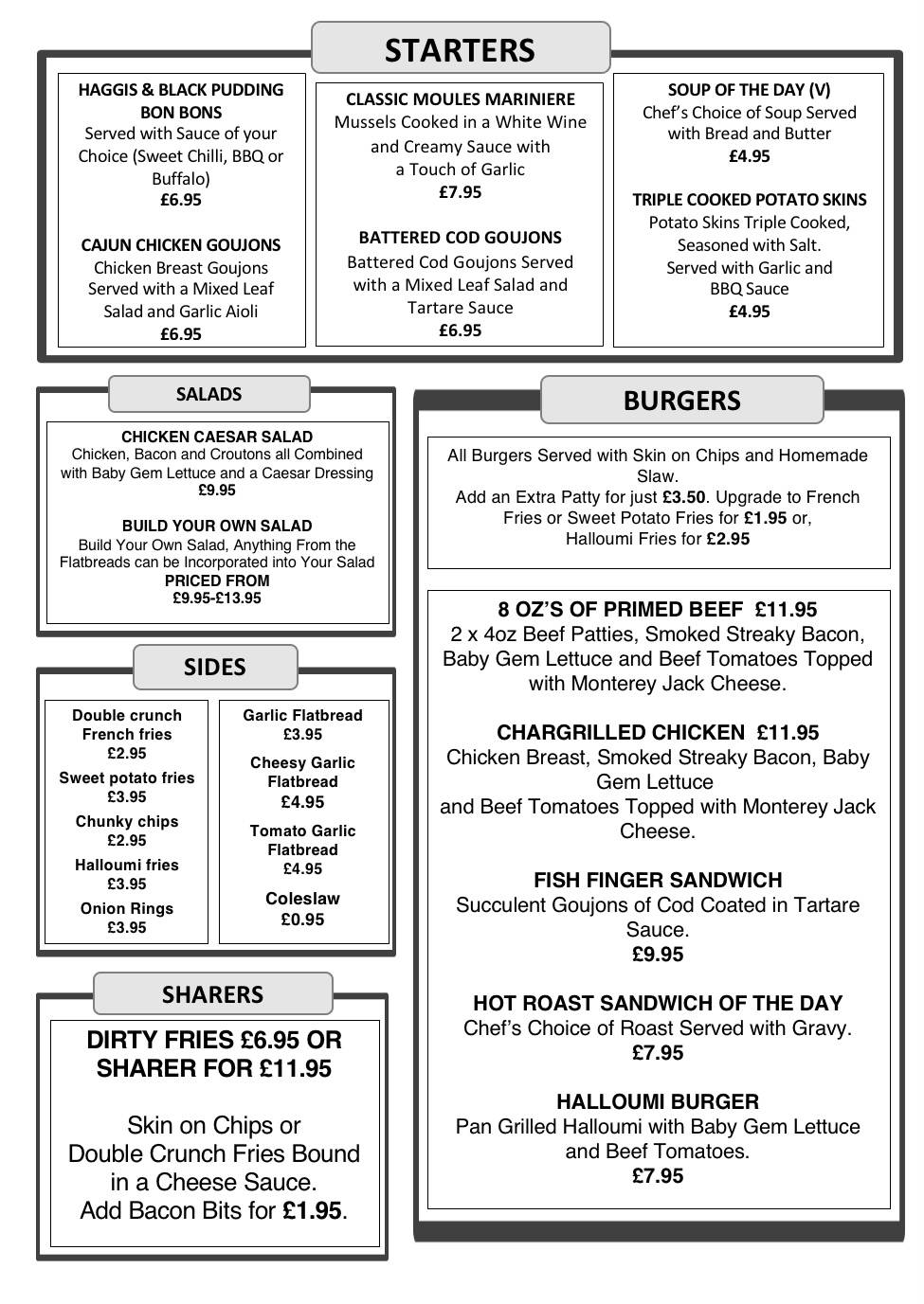 Menu at Harbour Lights Inn pub & bar, South Shields