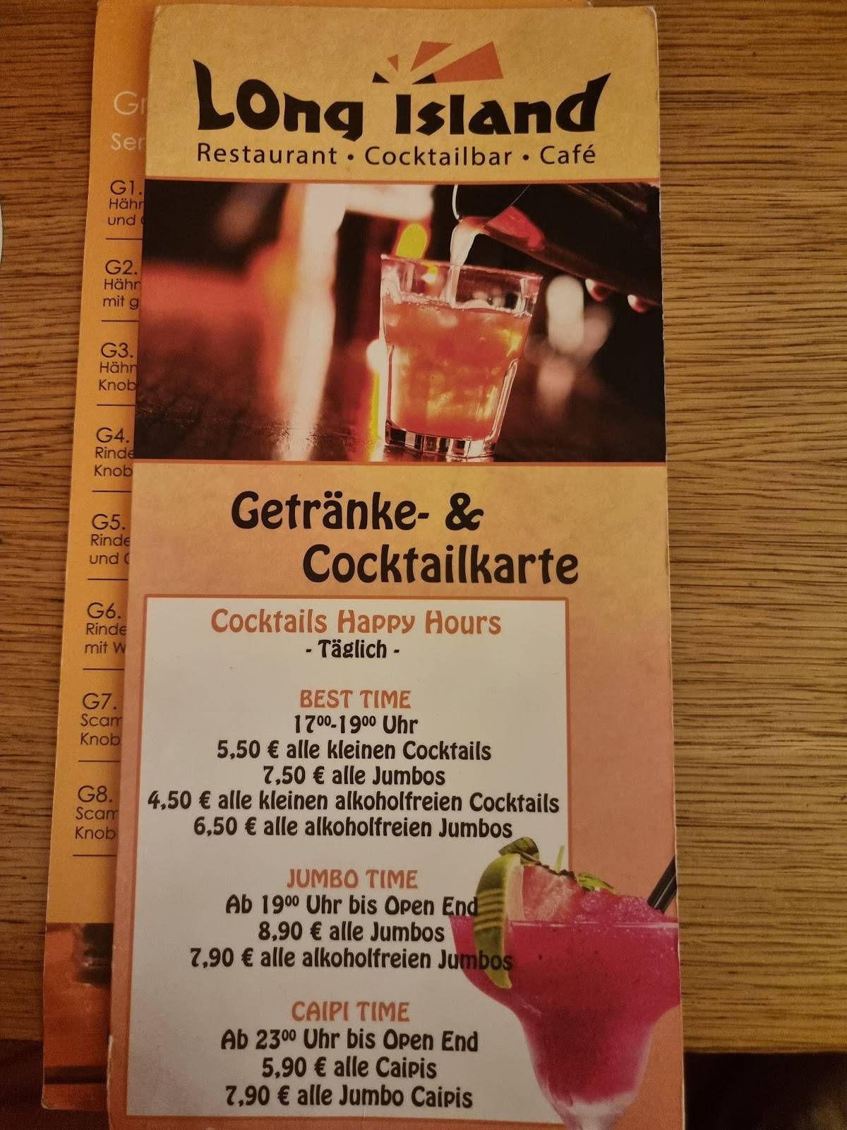 Speisekarte von Long Island Restaurant Cocktailbar Cafe', Hürth