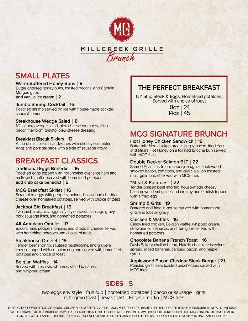 Menu at Millcreek Grille at Thistledown Racino pub & bar, North Randall