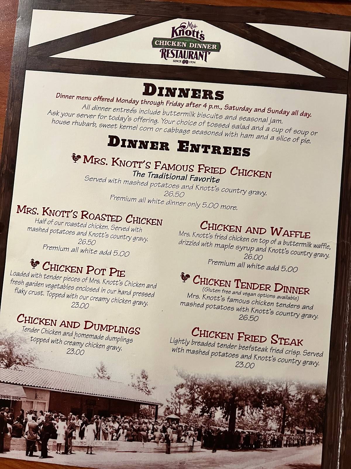 Menu at Mrs. Knott's Chicken Dinner Restaurant, Buena Park