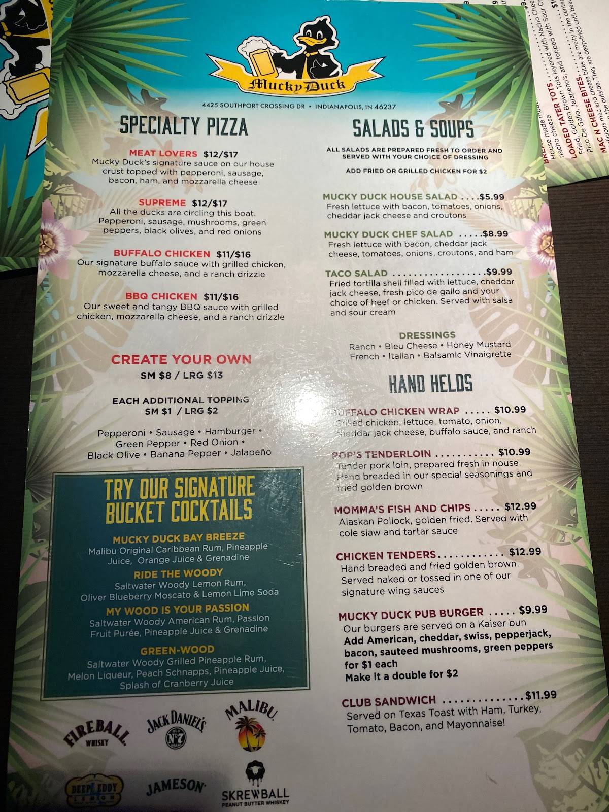 Menu at Mucky Duck Pub, Indianapolis