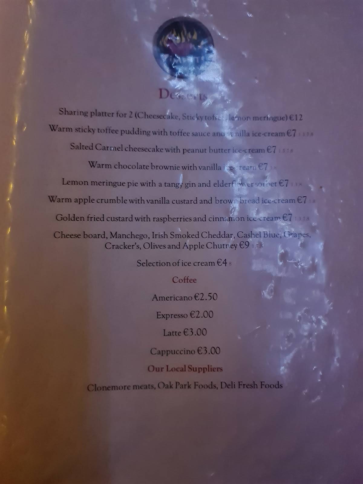 Menu at Pimento pub & bar, Carlow