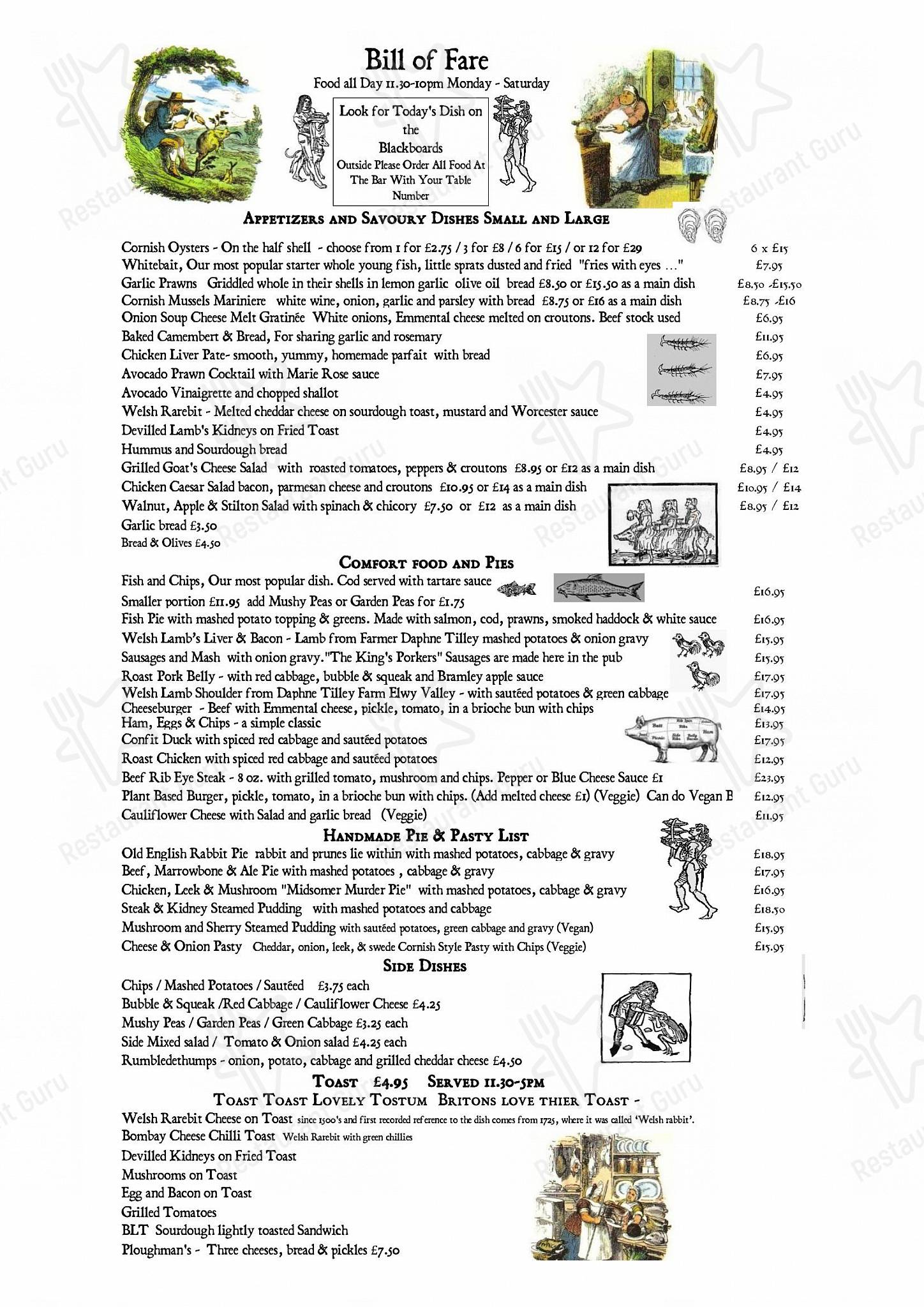 Menu at The Royal Standard of England pub & bar, Beaconsfield