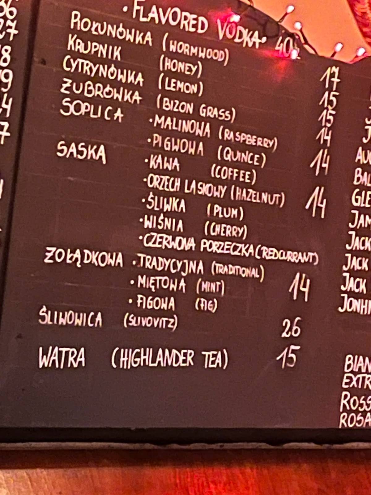 Menu at Singer pub & bar, Kraków, Estery 20