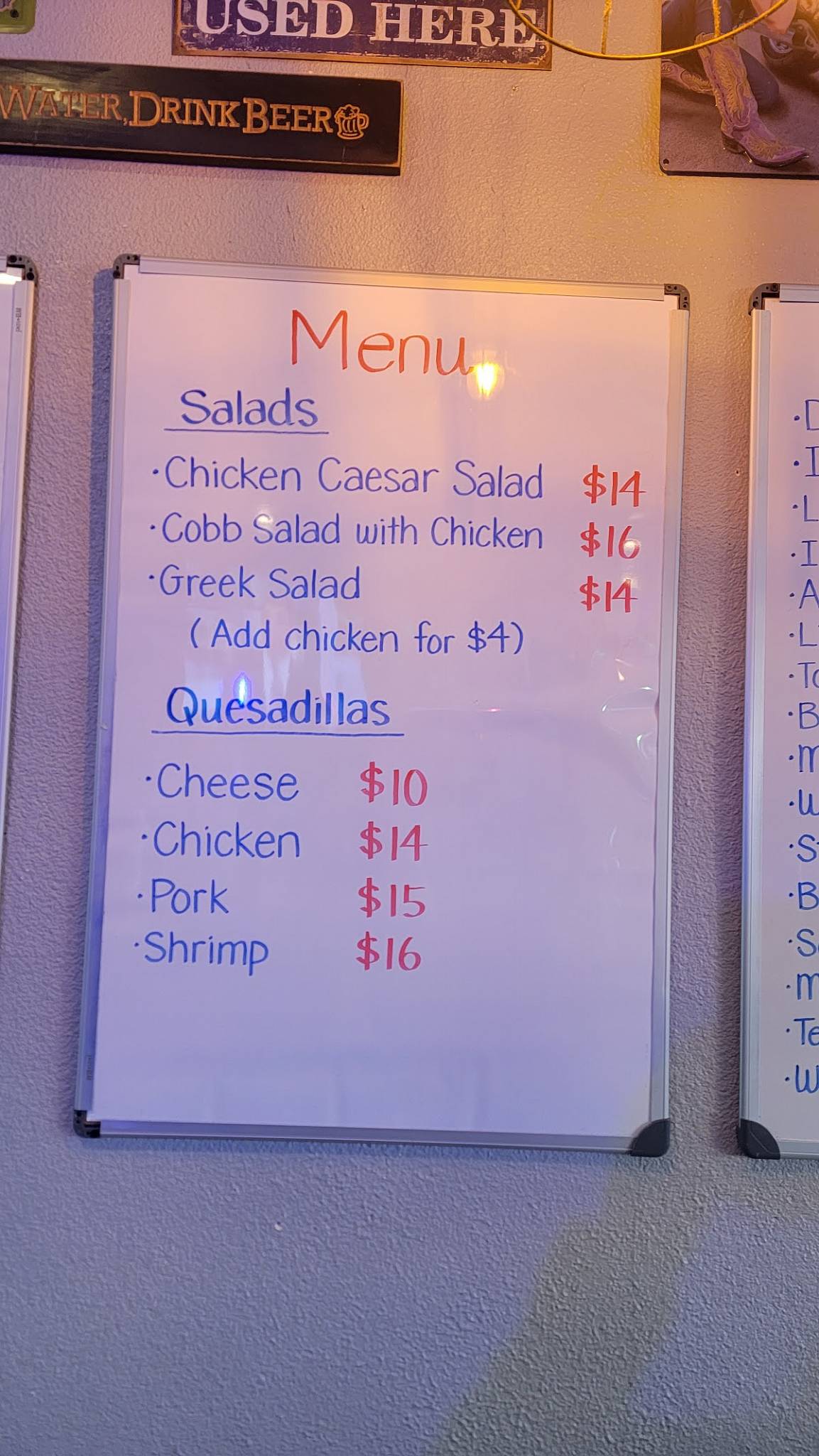 Menu at The Cactus bar, Twentynine Palms