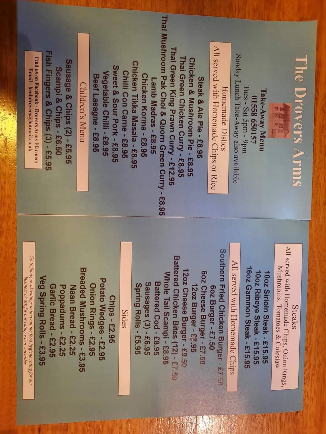 Menu at The Drovers Sigma Diner pub & bar, Ffarmers