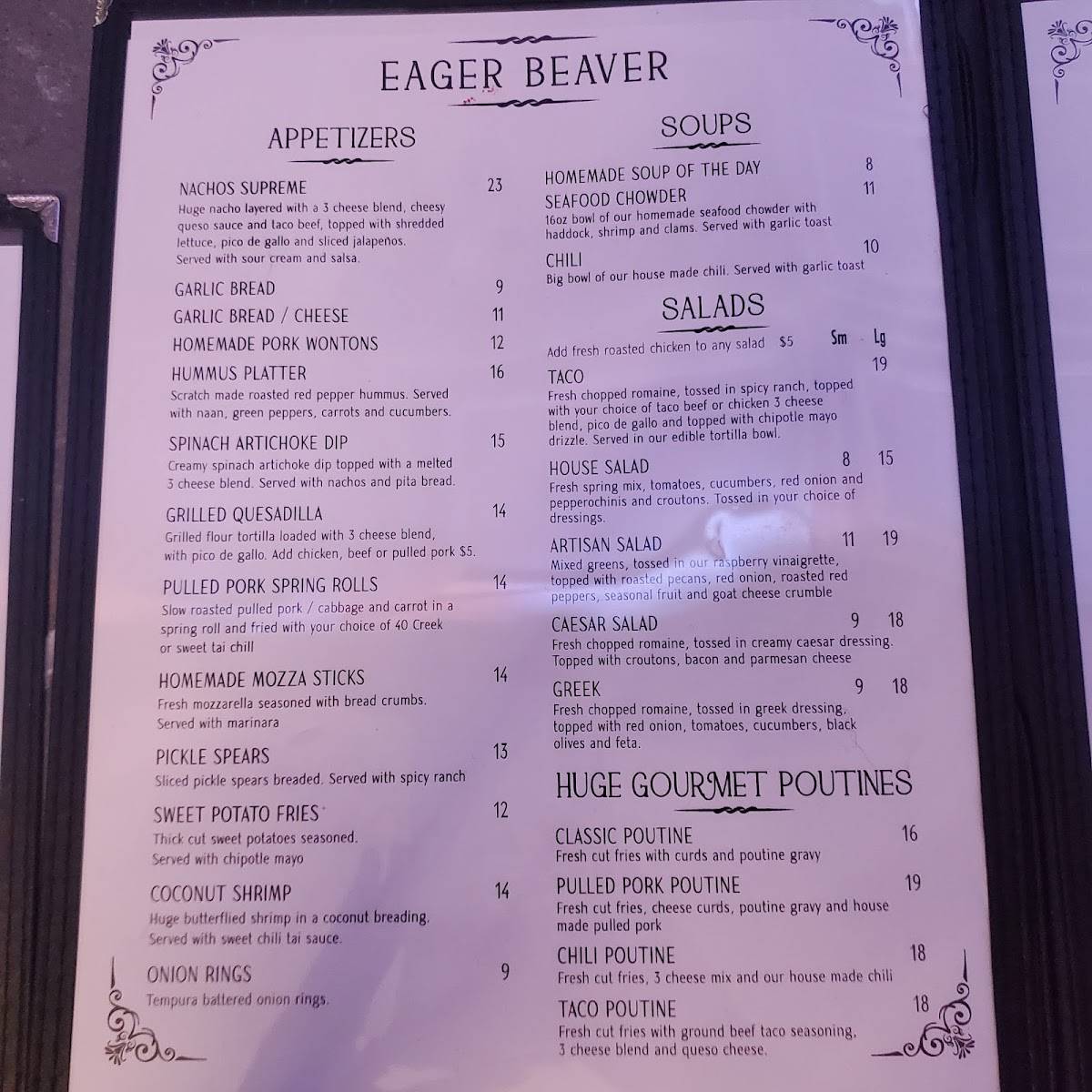 Menu at The Eager Beaver Eatery and Sports Bar, Niagara Falls