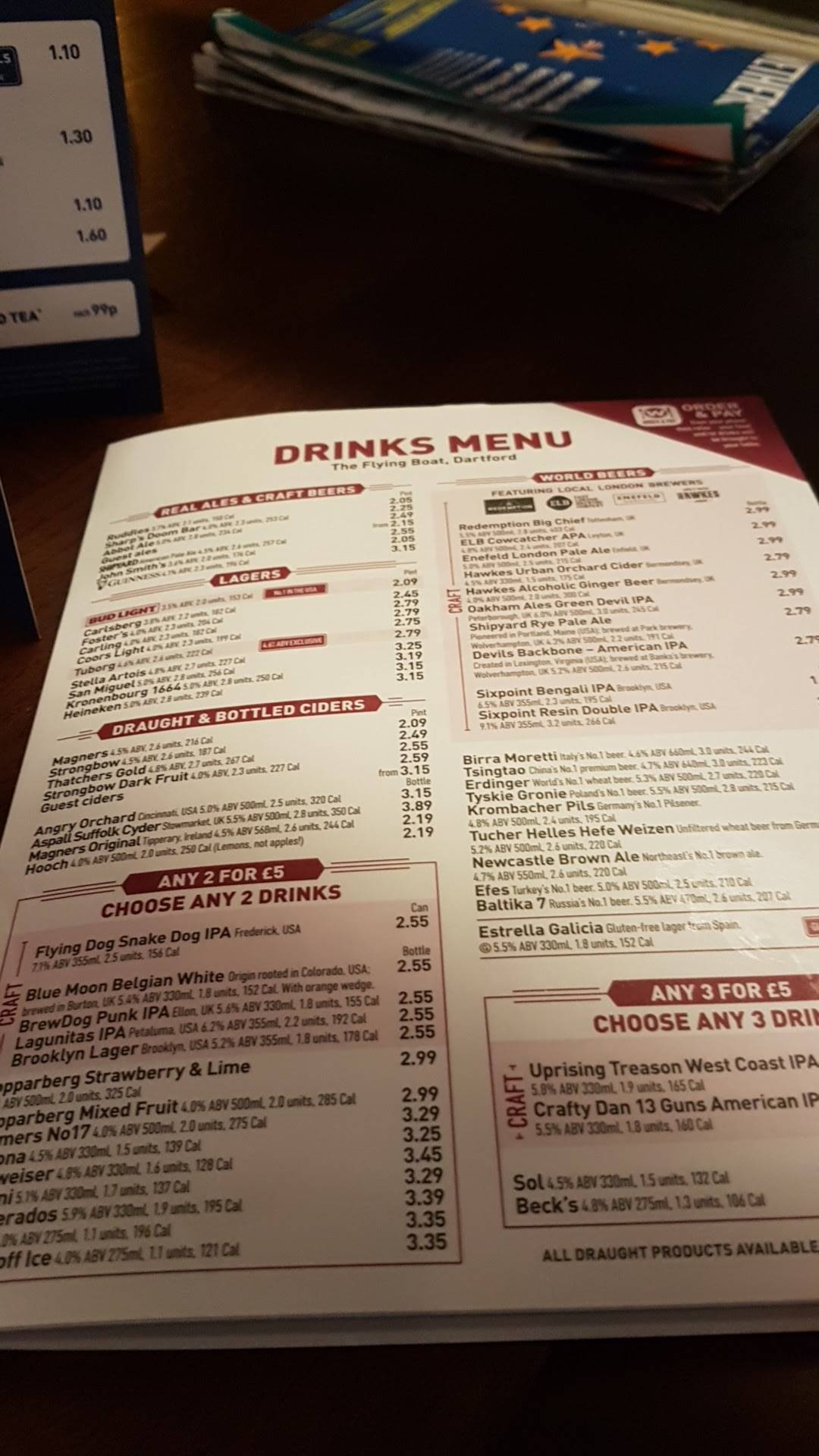 Menu at The Flying Boat pub & bar, Dartford