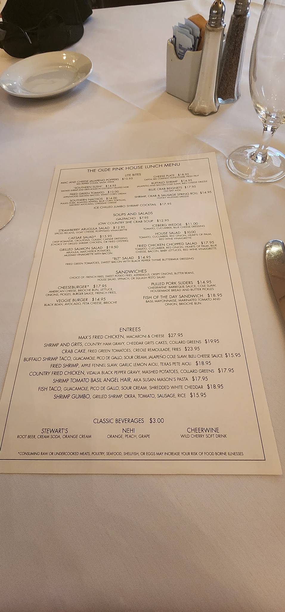 Menu at The Olde Pink House pub & bar, Savannah
