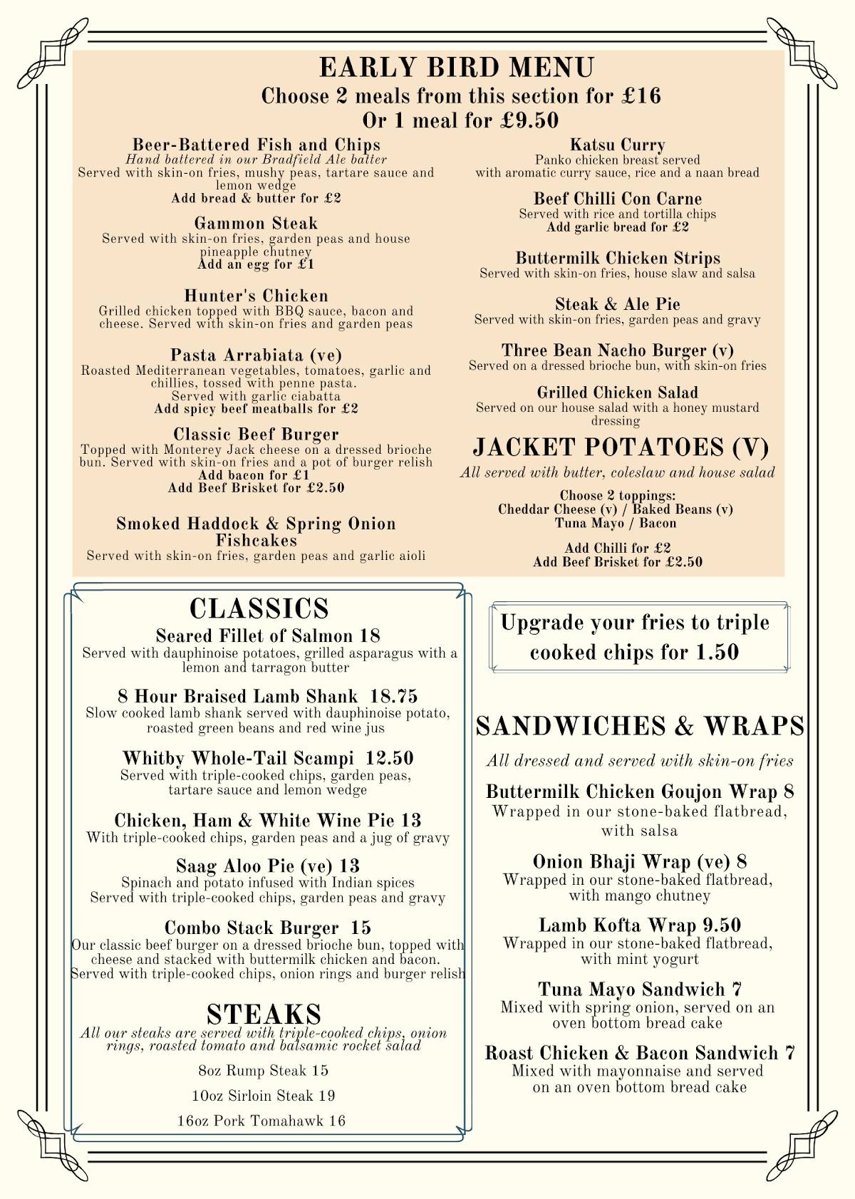Menu at The Shoulder Of Mutton pub & bar, Sheffield, 19 Top Rd