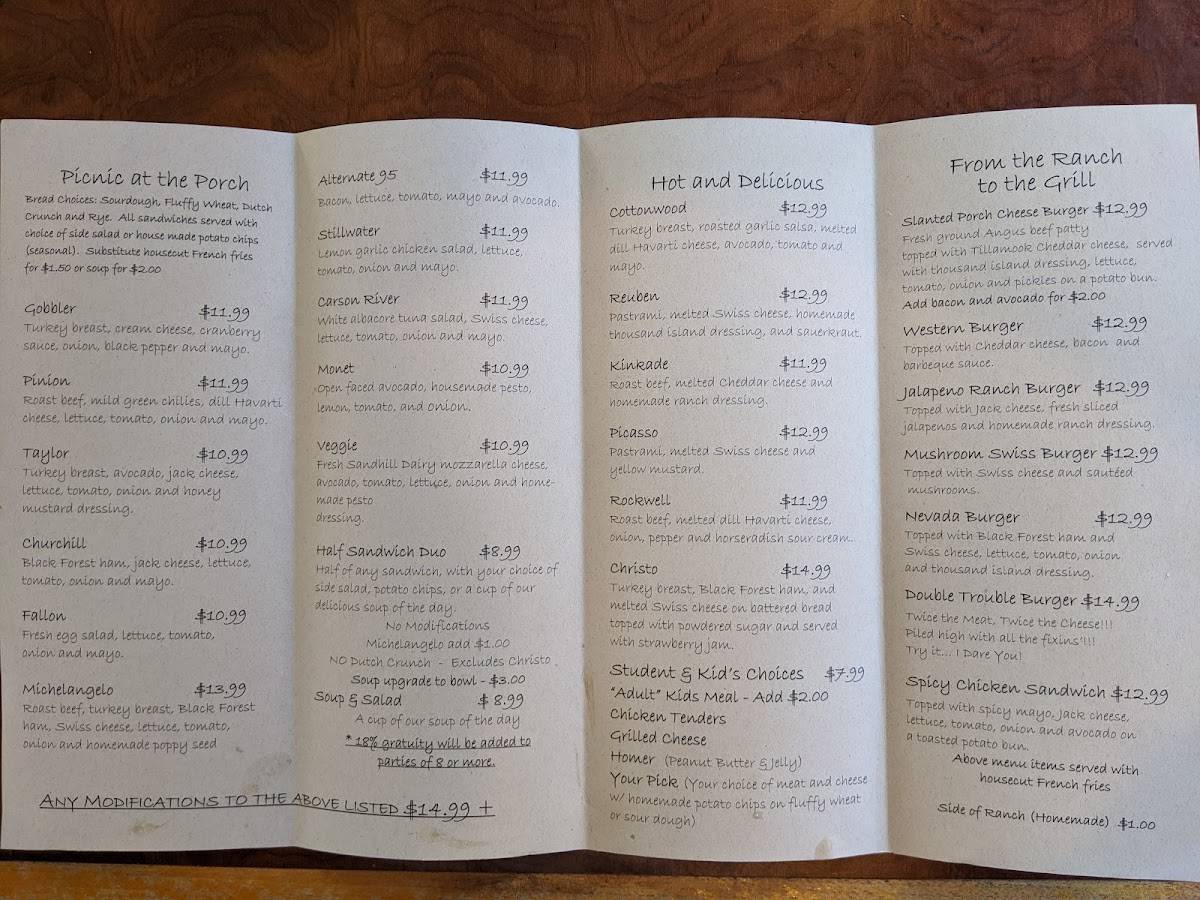 Menu at The Slanted Porch pub & bar, Fallon