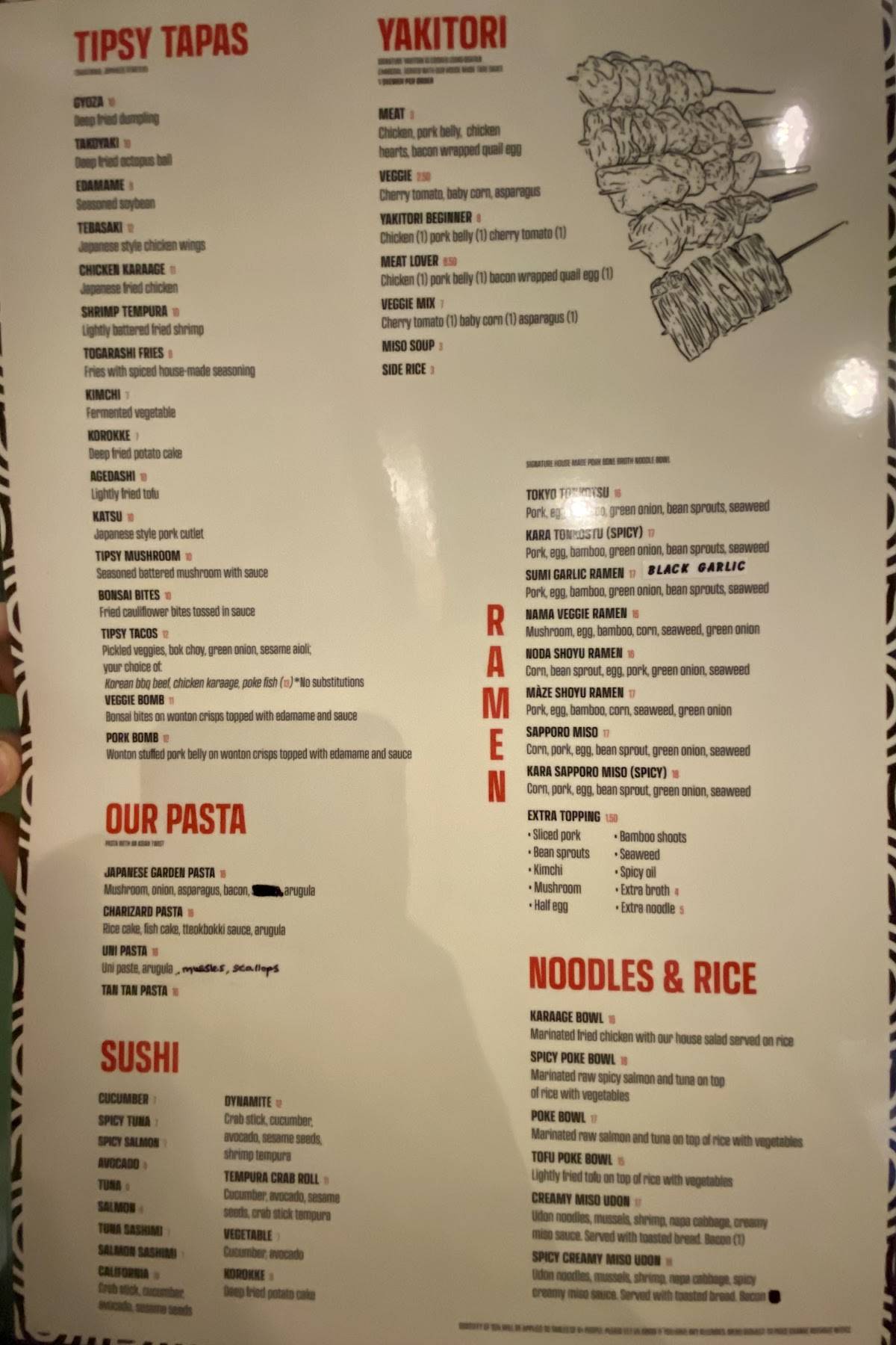 Menu at Tipsy Samurai Bar + Charcoal Grill, Regina