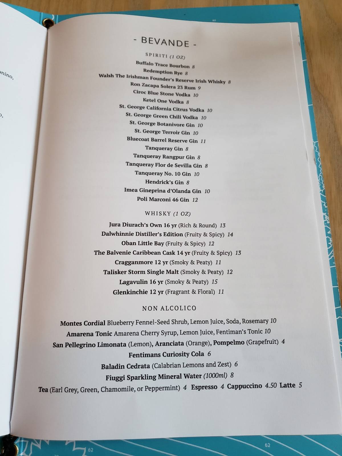 Menu at Uccellino pub & bar, Edmonton