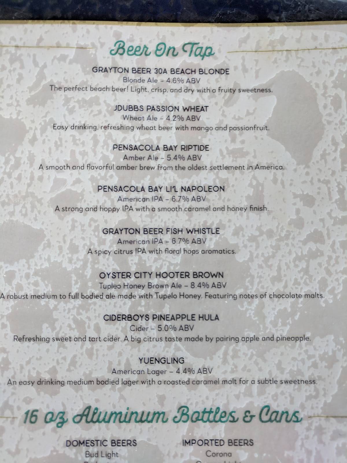 Menu at Windjammers on the Pier pub & bar, Navarre