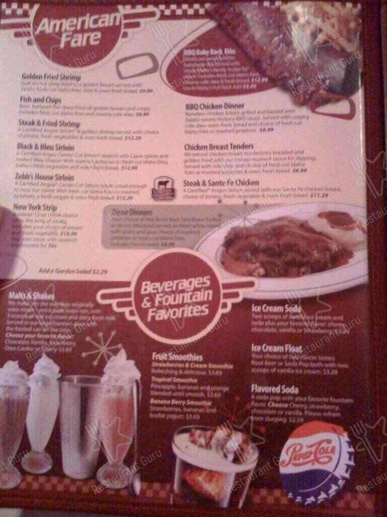 Menu at Zebb's Deluxe Grill & Bar, Mattydale