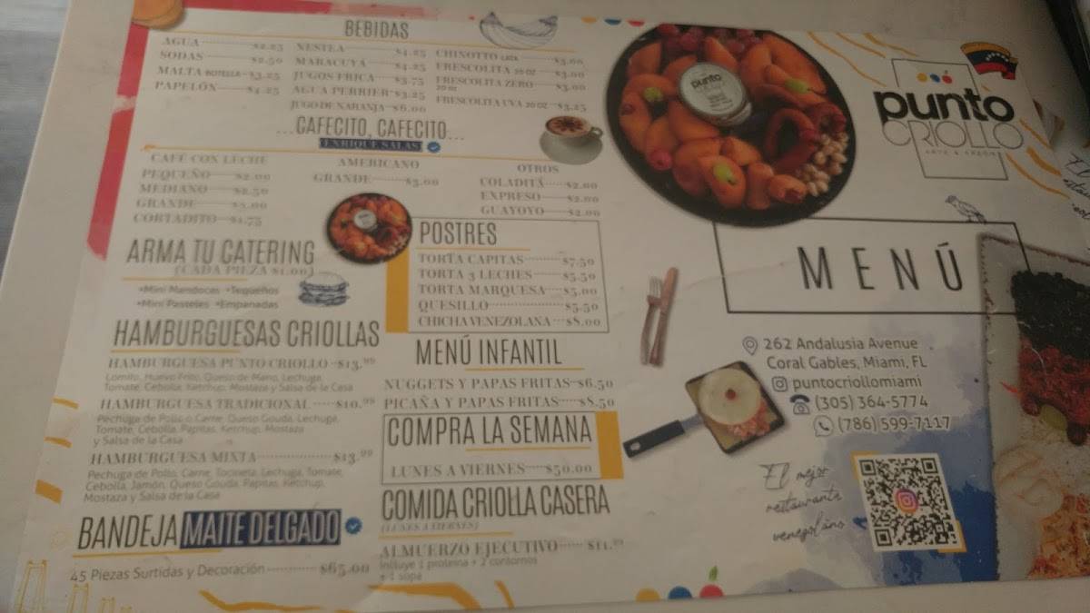 Menu at Punto Criollo restaurant, Miami