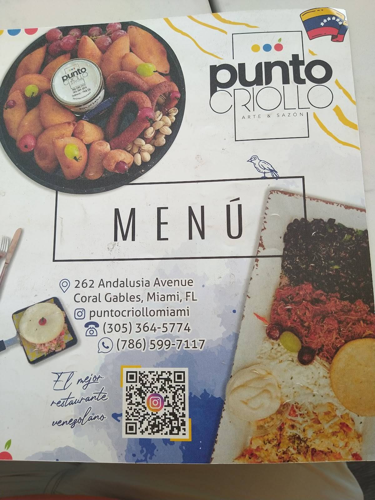 Menu at Punto Criollo restaurant, Miami
