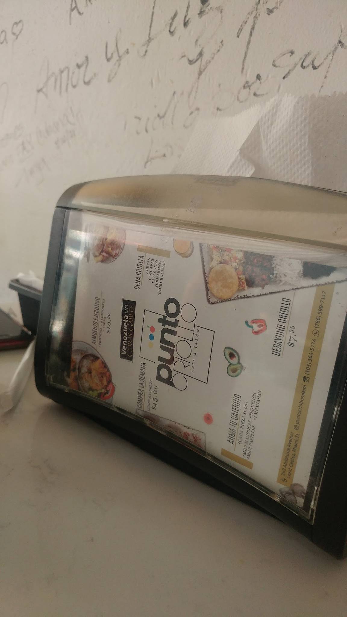 Menu at Punto Criollo restaurant, Miami