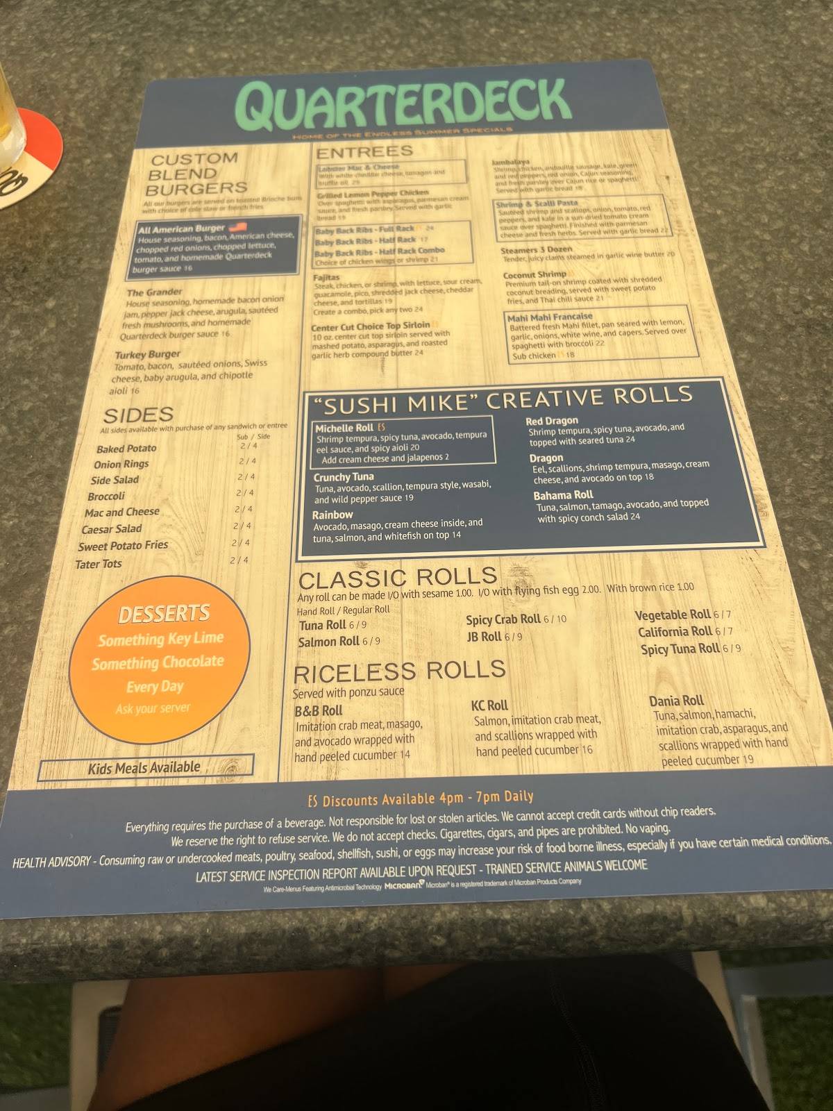 Menu at Quarterdeck Restaurants, Dania Beach, 300 N Beach Rd