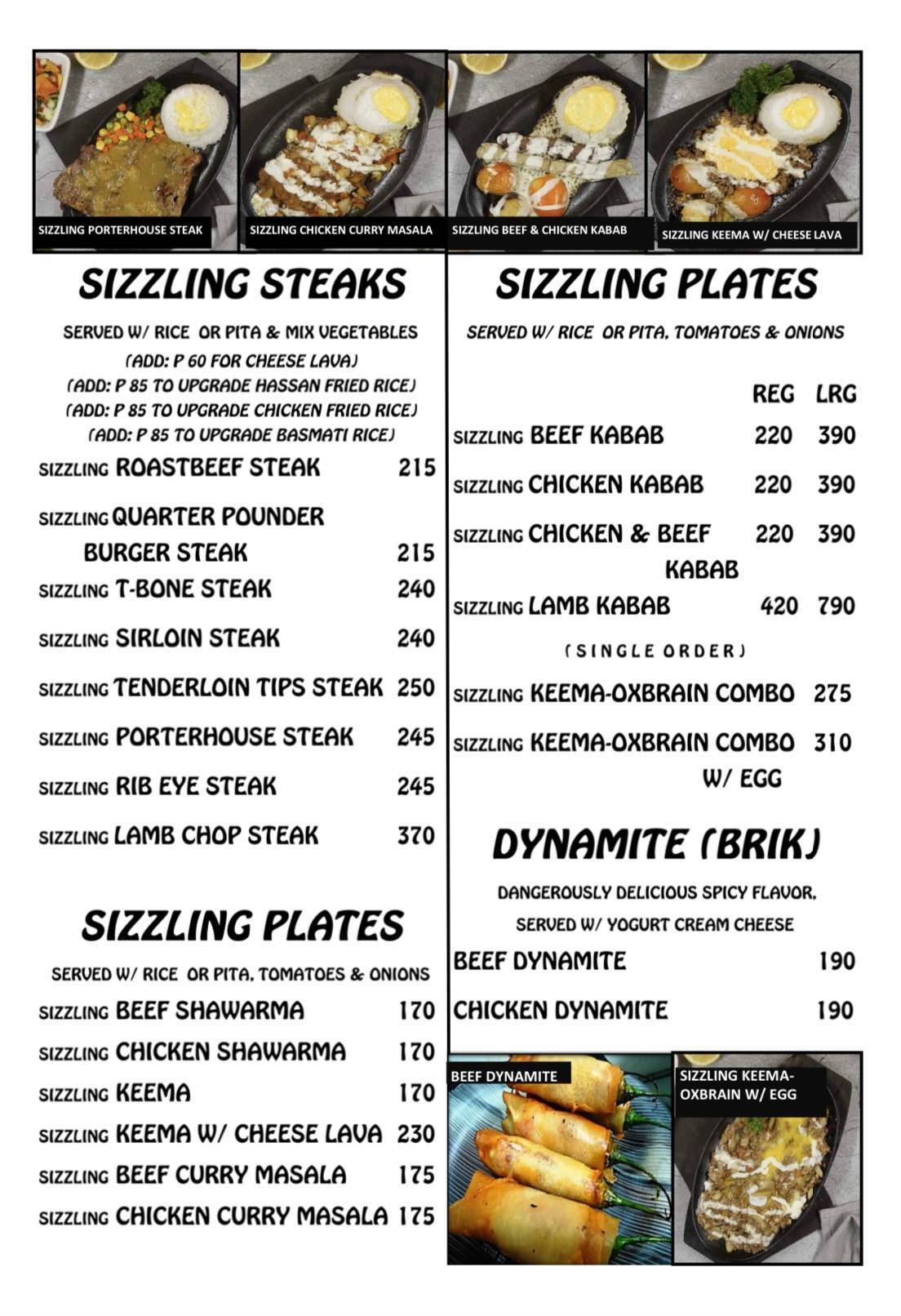 Menu at Hassan Kabab and Steaks restaurant, Quezon City, 9 Visayas Ave