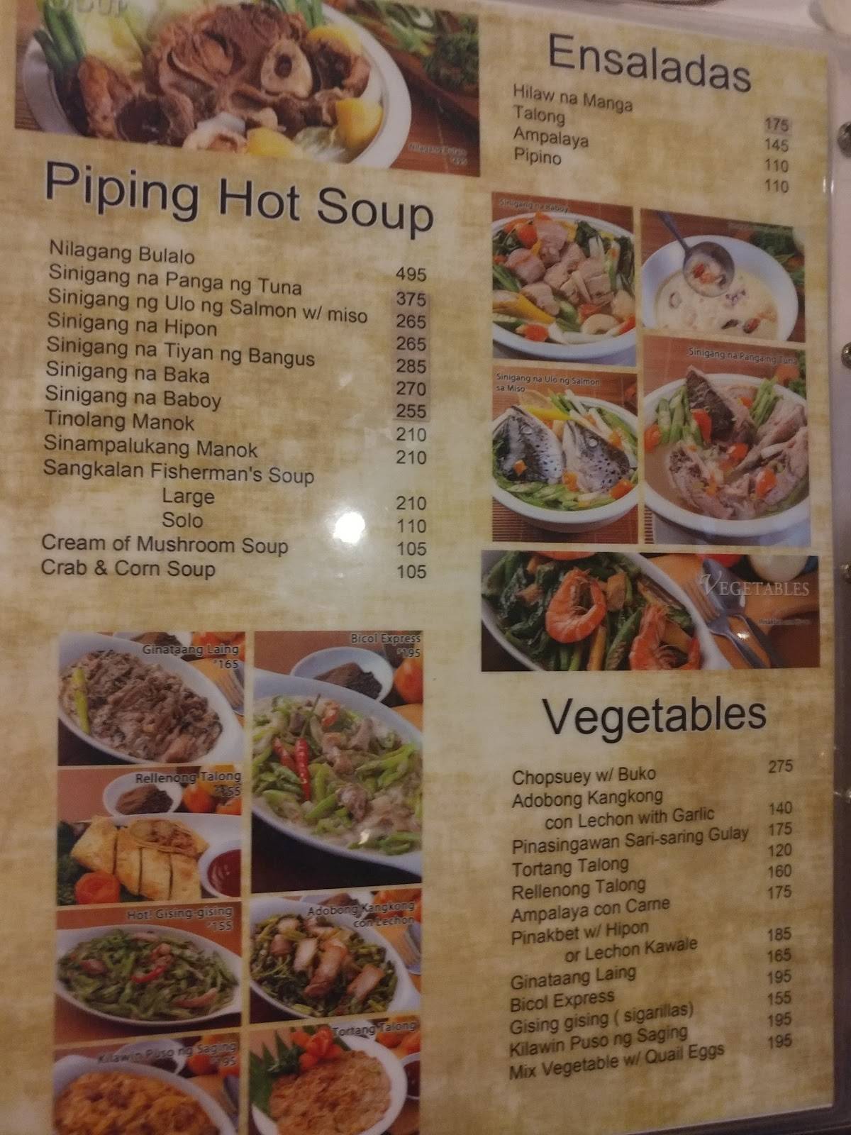 Menu at Sangkalan Restaurant, Quezon City, 37 Visayas Ave