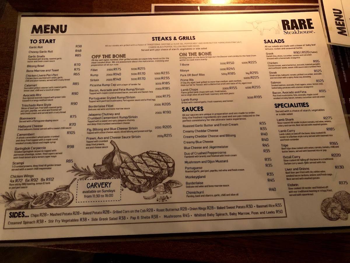 Menu at RARE Steakhouse - Clearwater Mall, Roodepoort, ShopLM 132A