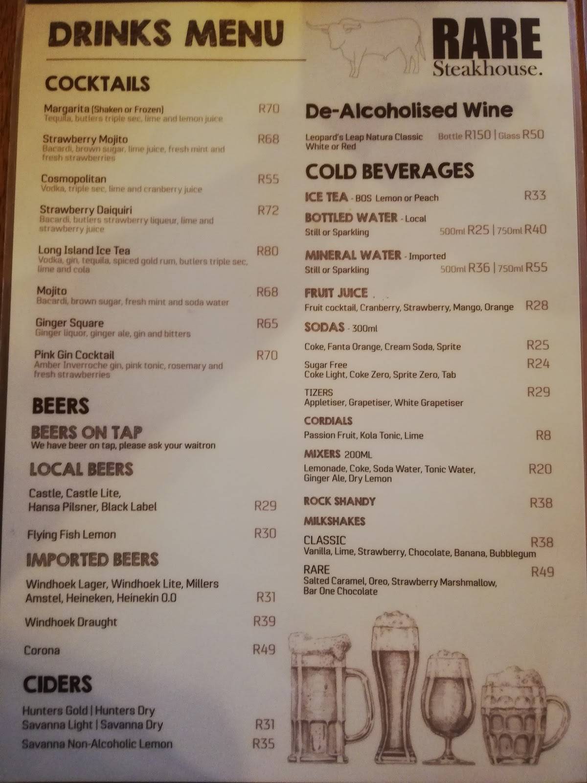 Menu at RARE Steakhouse - Clearwater Mall, Roodepoort, ShopLM 132A