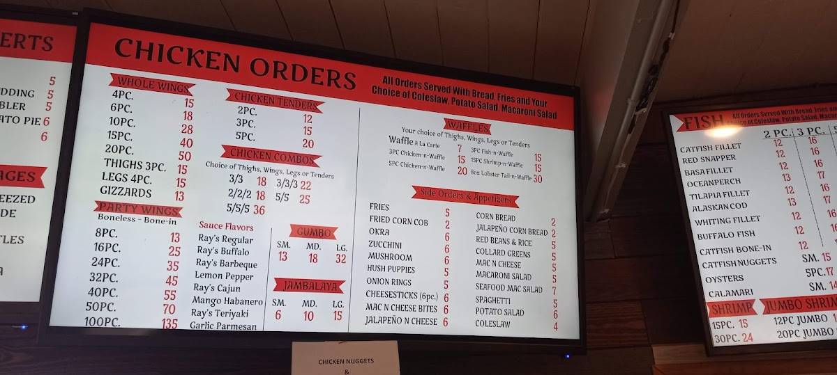 Menu at RAY'S CHICKEN AND FISH restaurant, Sacramento, Fulton Ave
