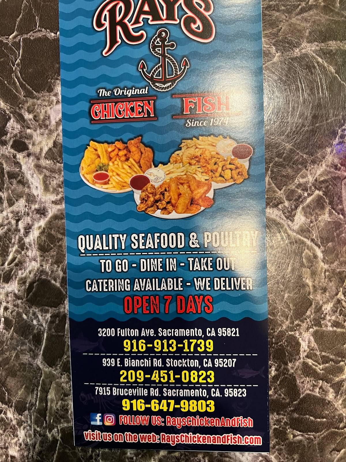 Menu at RAY'S CHICKEN AND FISH restaurant, Sacramento, Fulton Ave