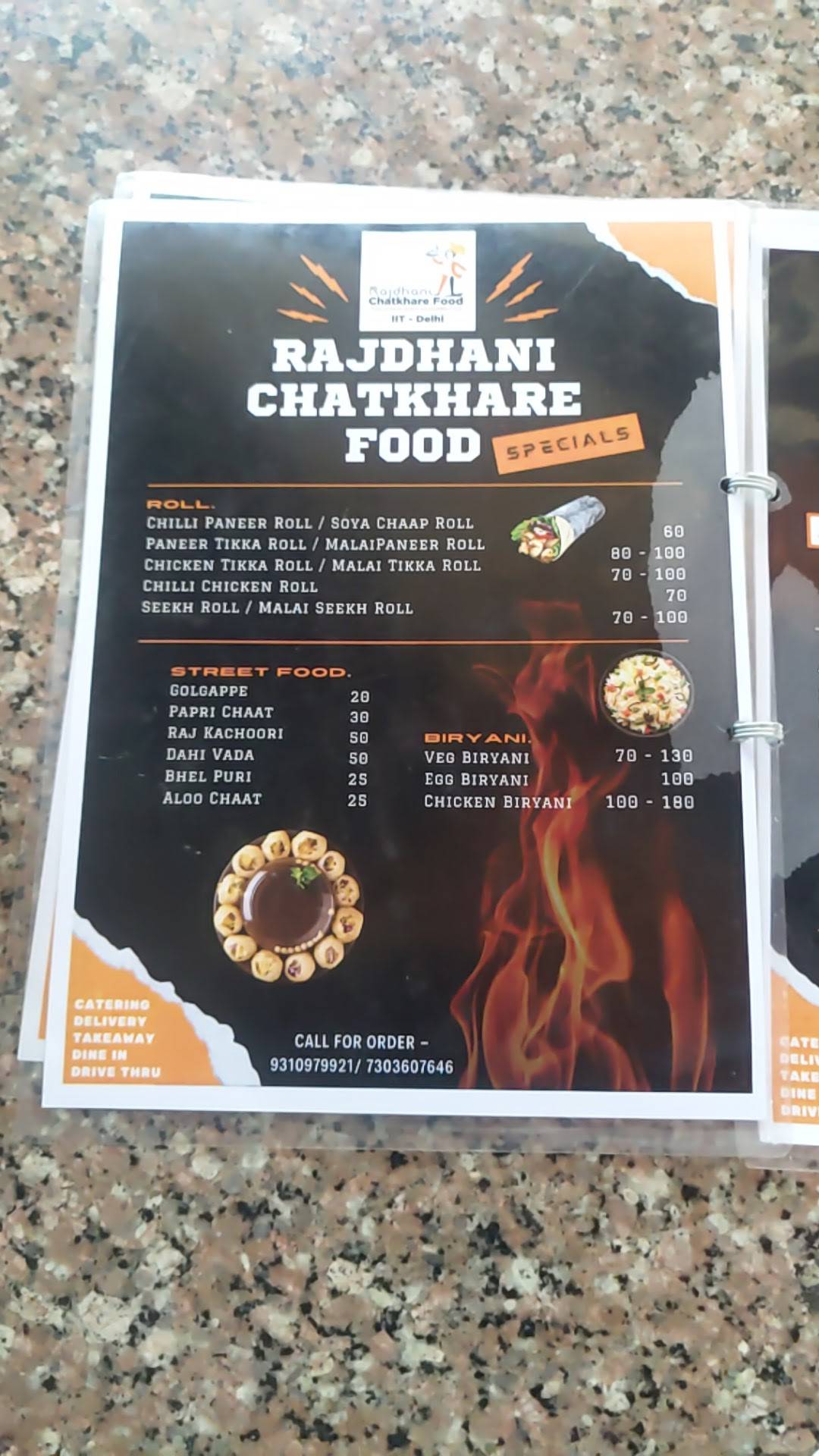 Menu at Rajdhani Chatkare Foods, New Delhi, IIT Delhi Campus