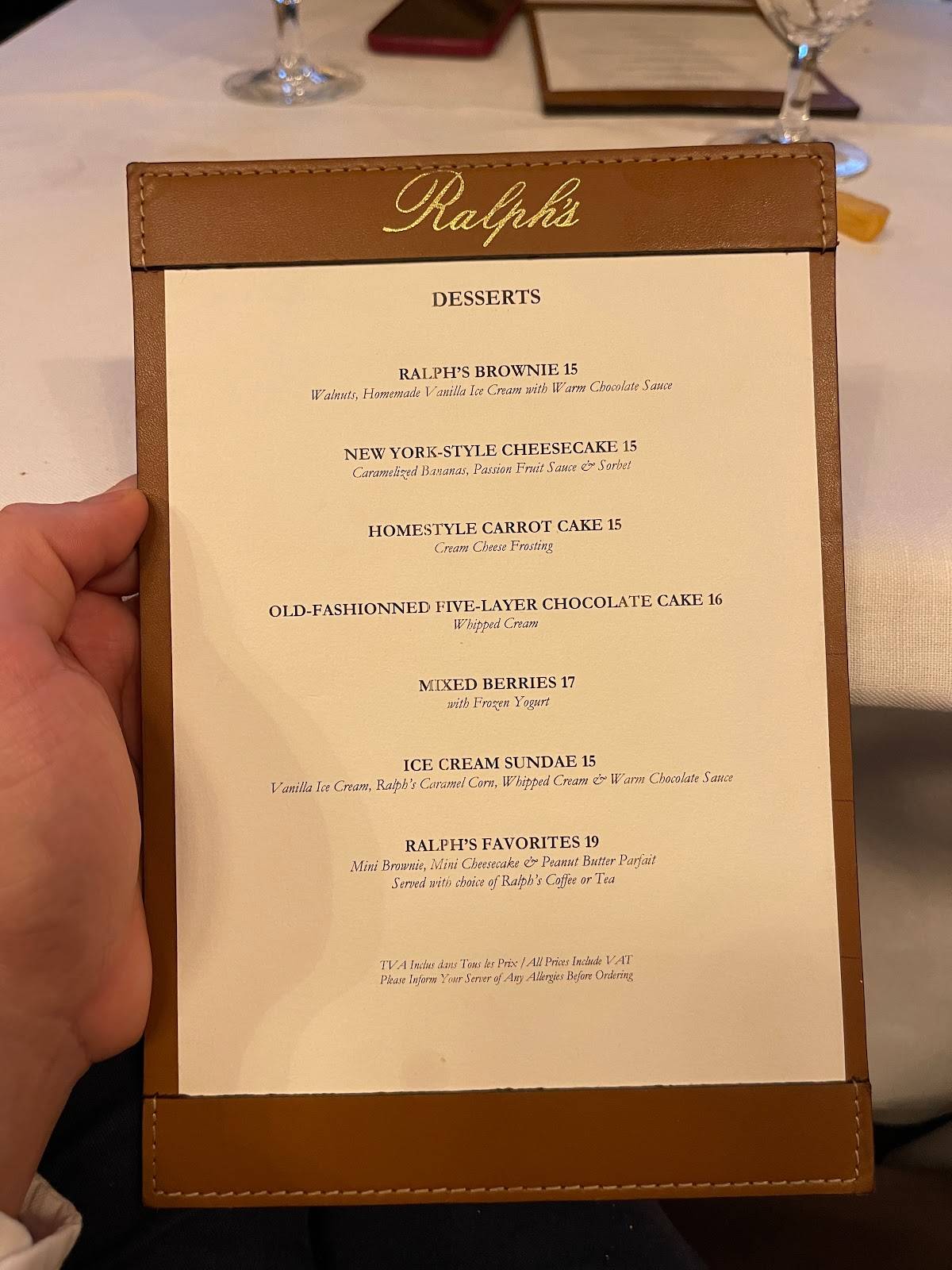 Menu au Ralph's Restaurant, Paris