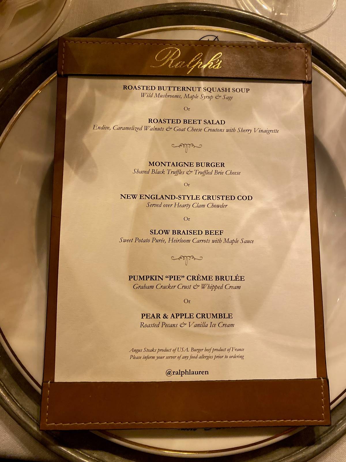 Menu au Ralph's Restaurant, Paris