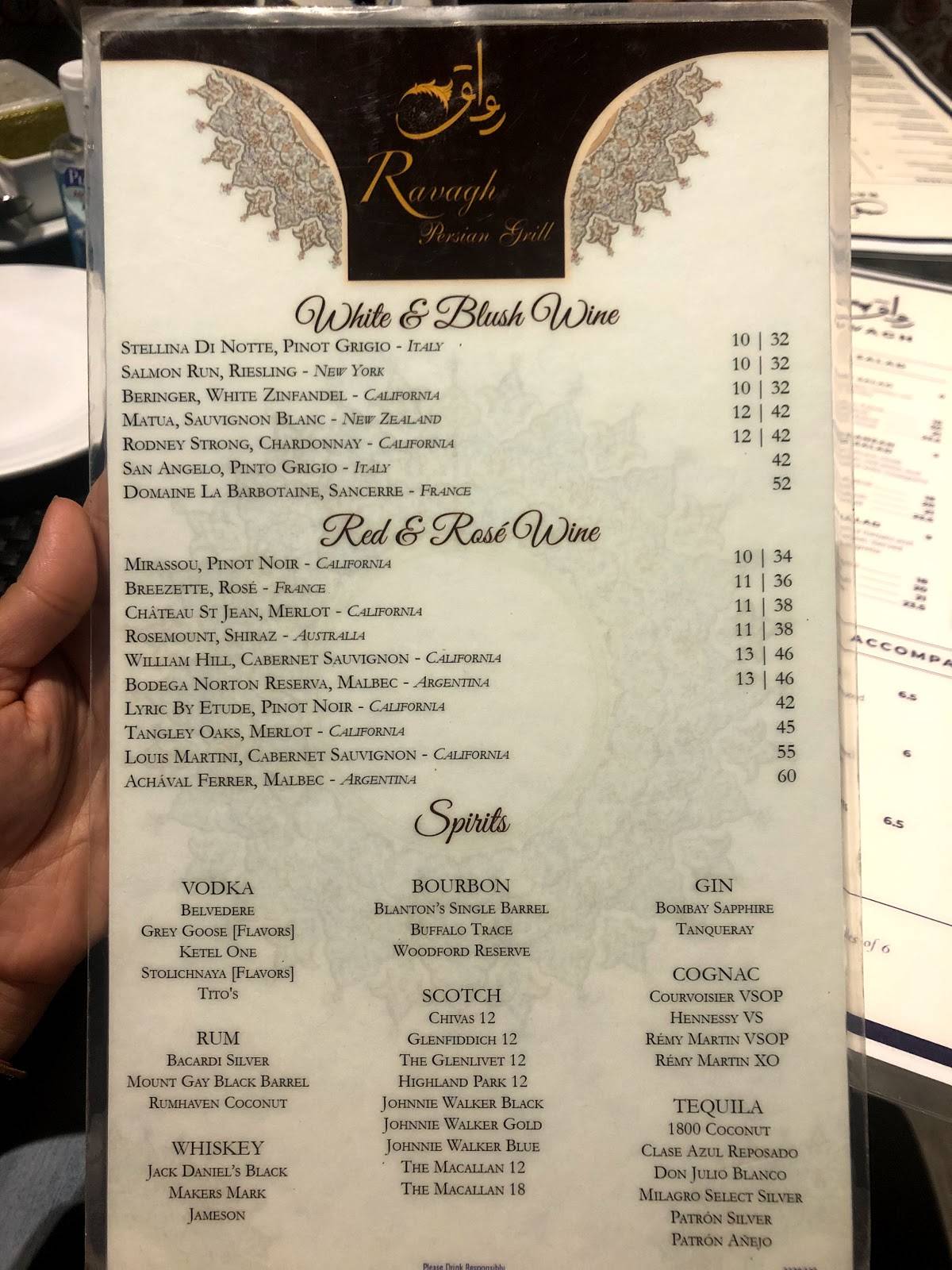 Menu at Ravagh Persian Grill pub & bar, Roslyn Heights