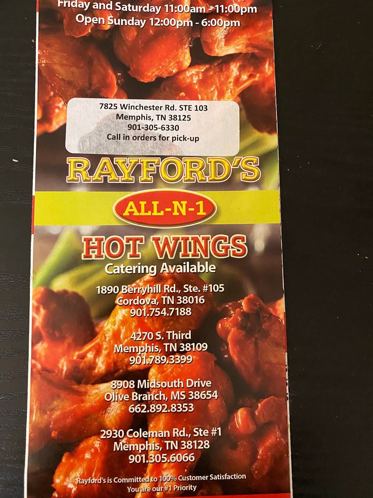 Menu at Rayford's All In One Hot Wings restaurant, Memphis, Winchester ...