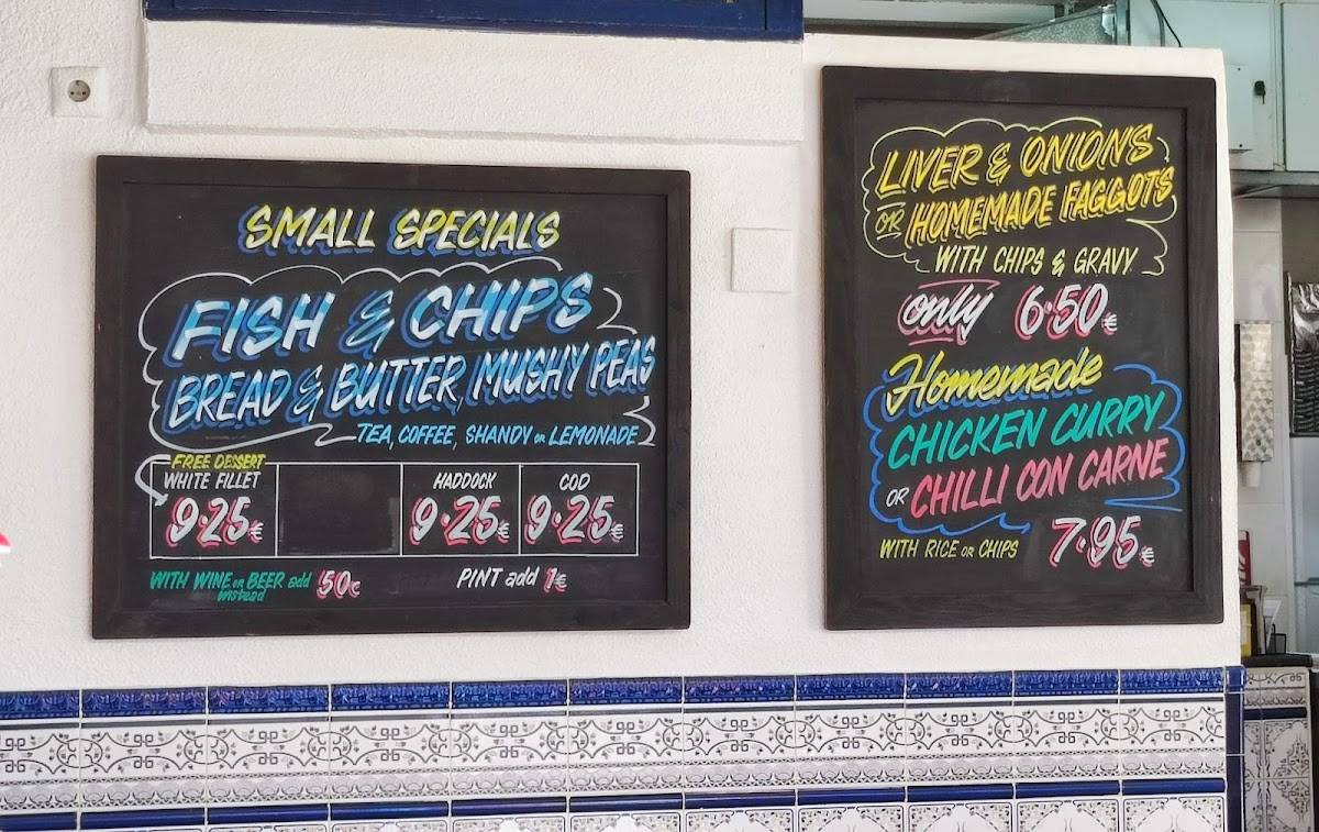 Menu at Rays II Chippy fast food, Benidorm