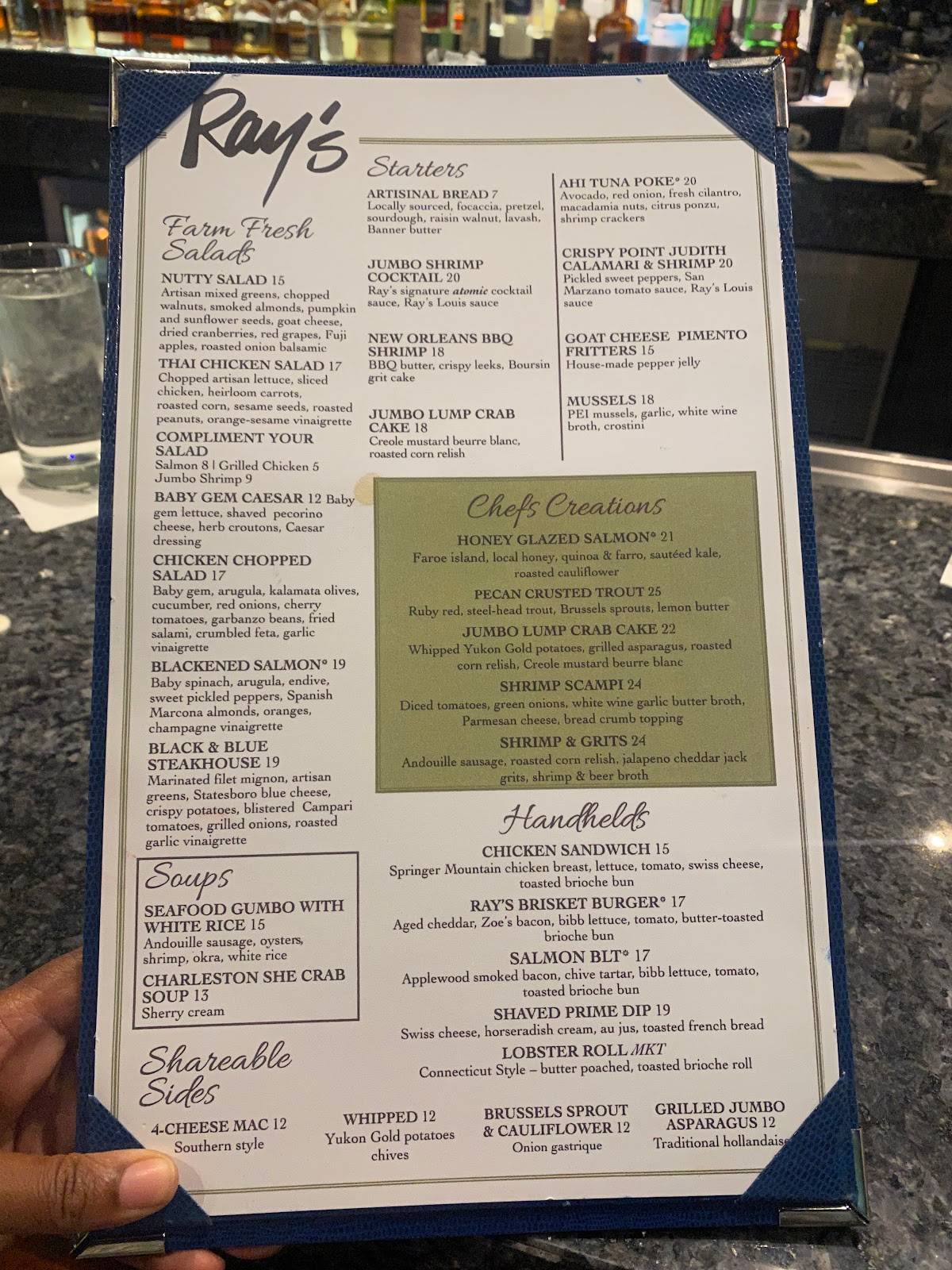Menu at Ray's on the River steakhouse, Sandy Springs