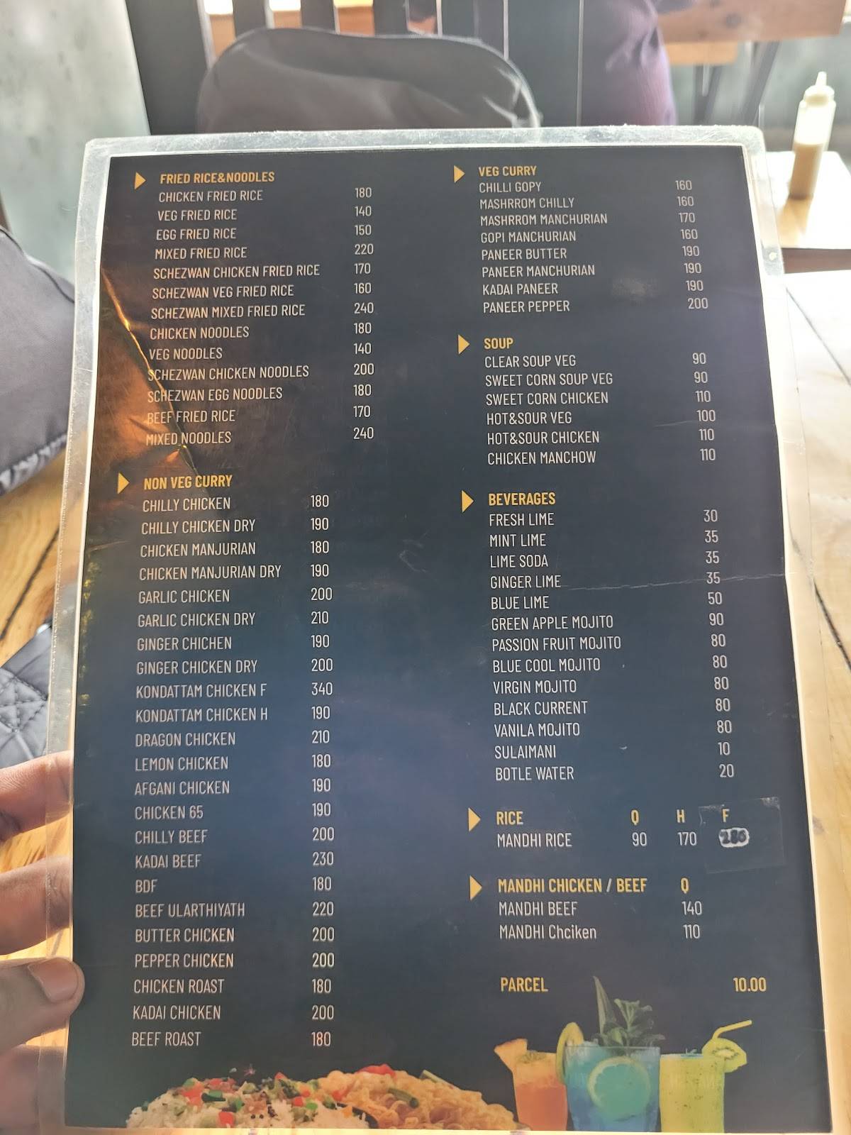 Menu at Razi Arabia, Alappuzha