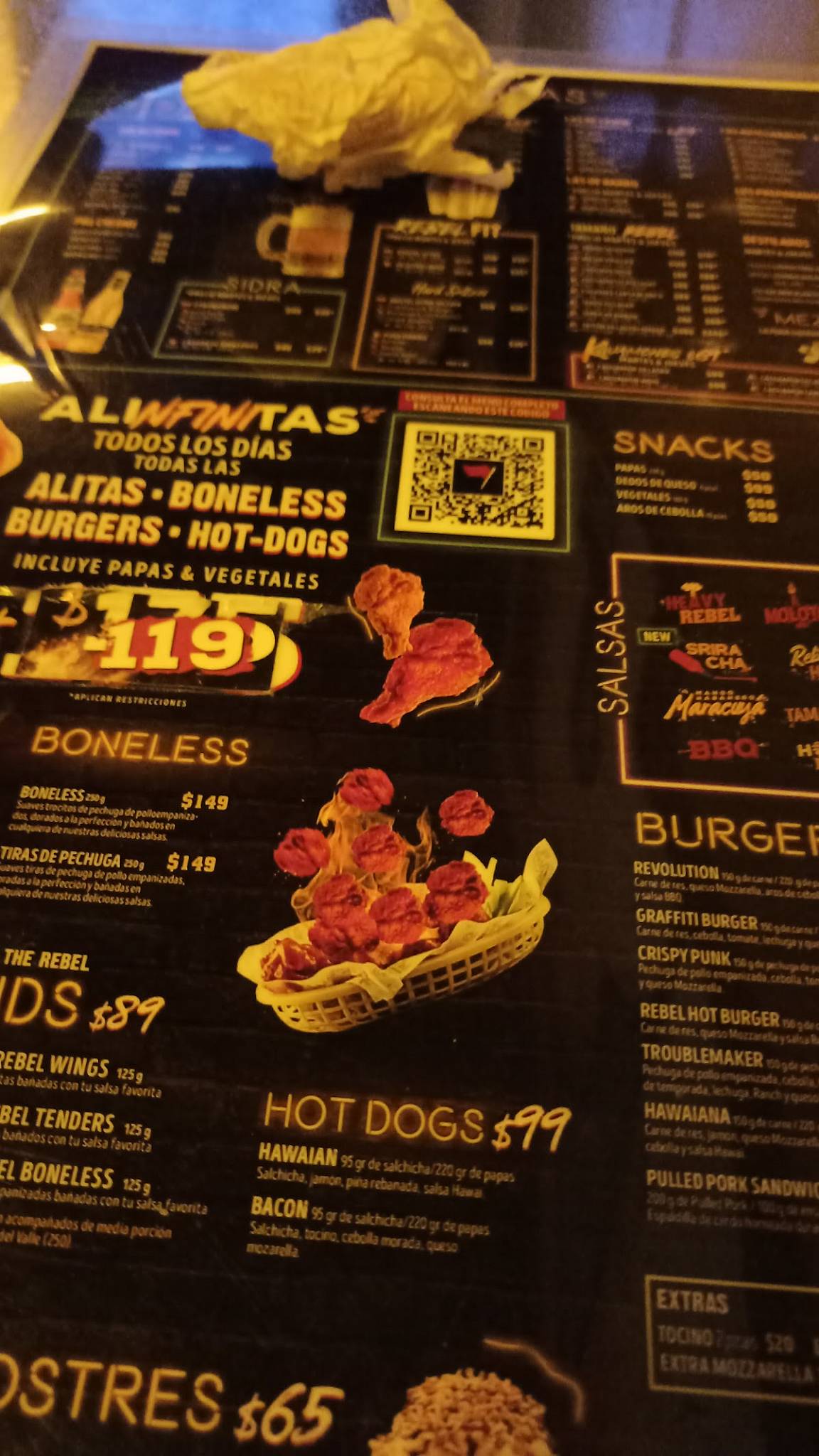 Carta del restaurante Rebel Wings Bucareli, Mexico