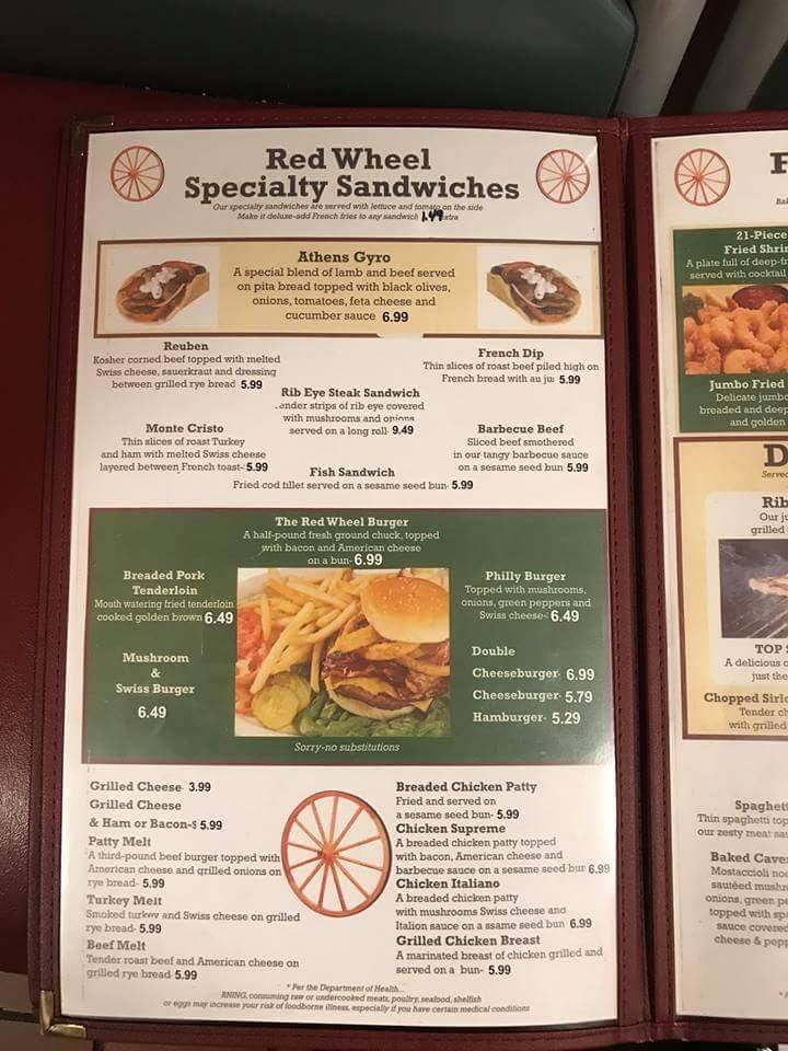 Menu at Red Wheel Restaurant, Rantoul