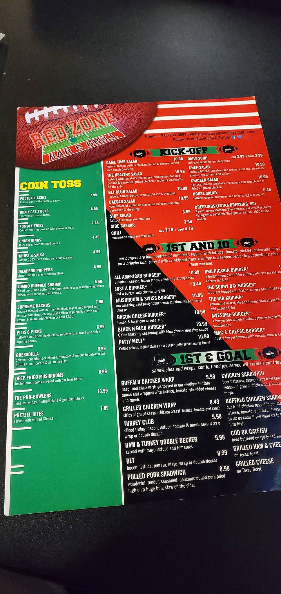 Menu at Red Zone Bar and Grill, Blanchester