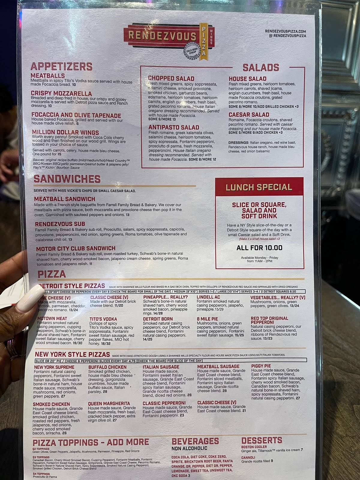 Menu at Rendezvous Pizza pizzeria, Oklahoma City