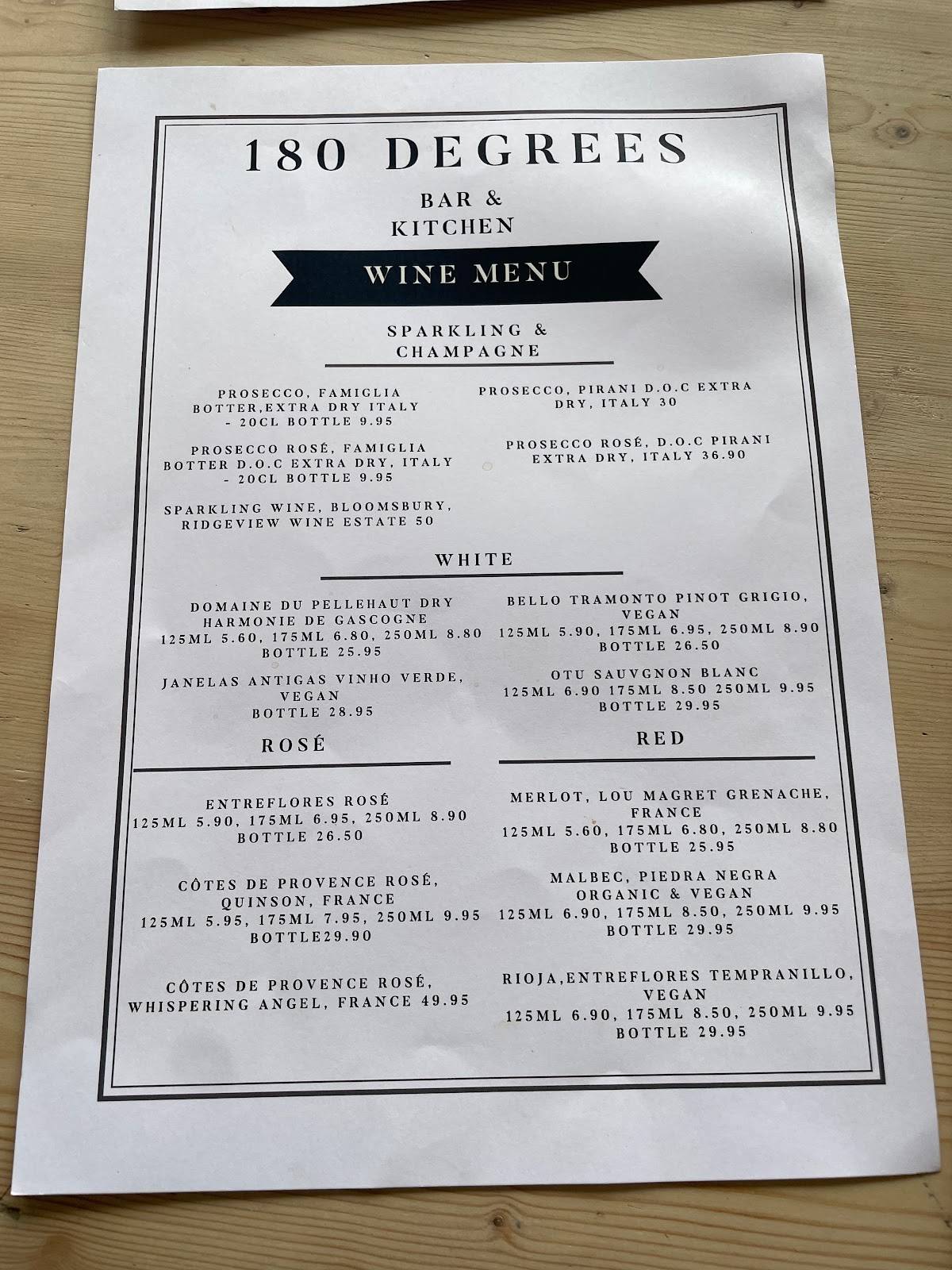 Menu at 180 Degrees Bar & Kitchen, Haywards Heath, Staplefield Rd
