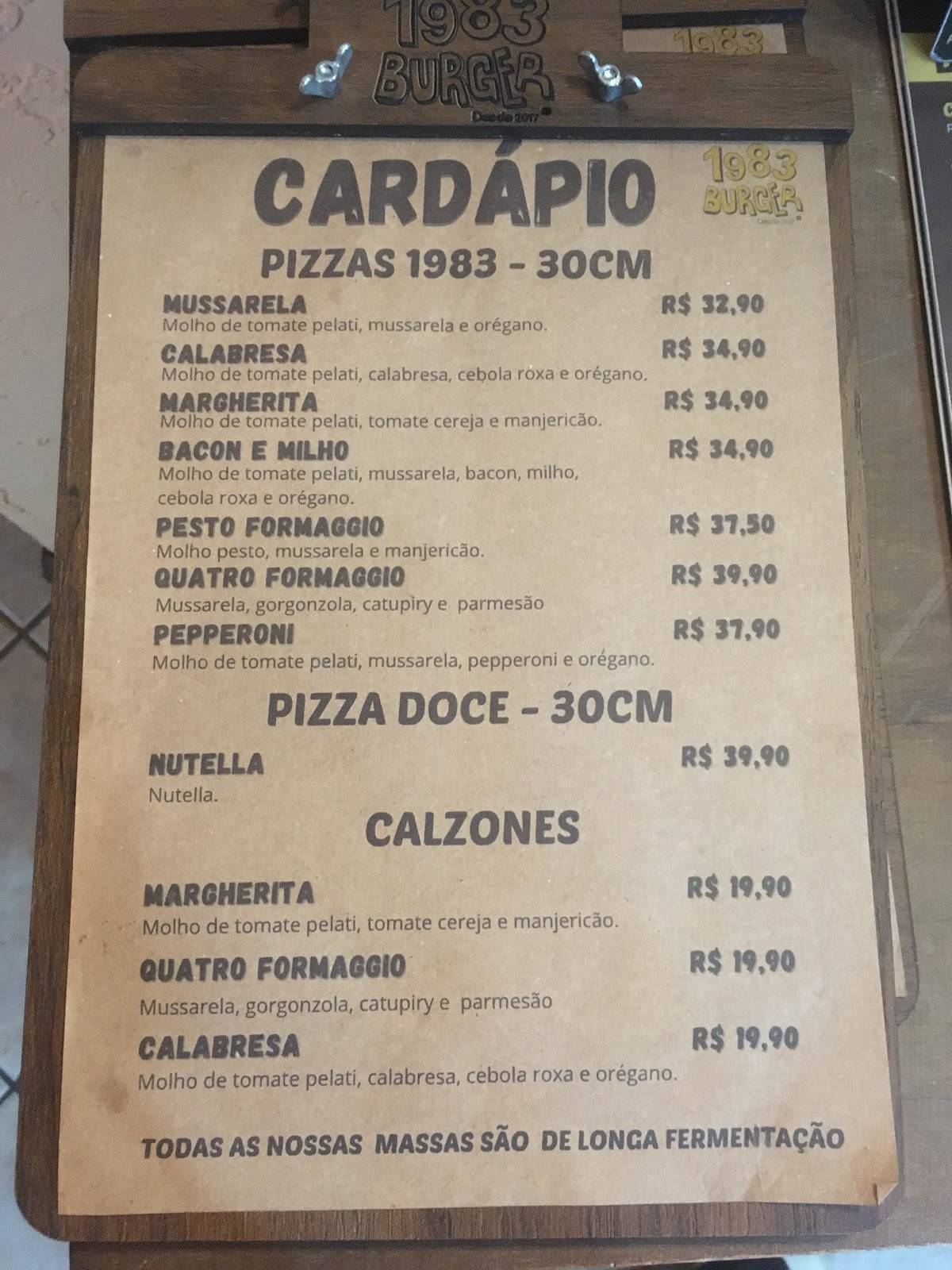 Menu at 1983 Burguer restaurant, Florianópolis
