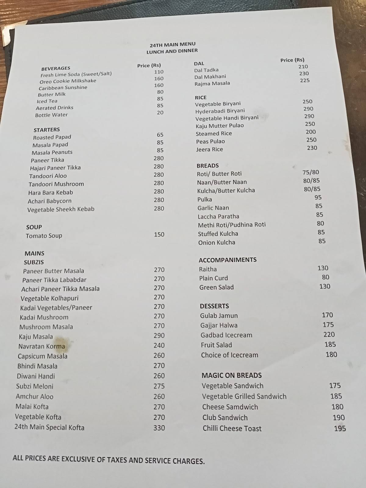 Menu at 24th Main Restaurant, Bengaluru, 827