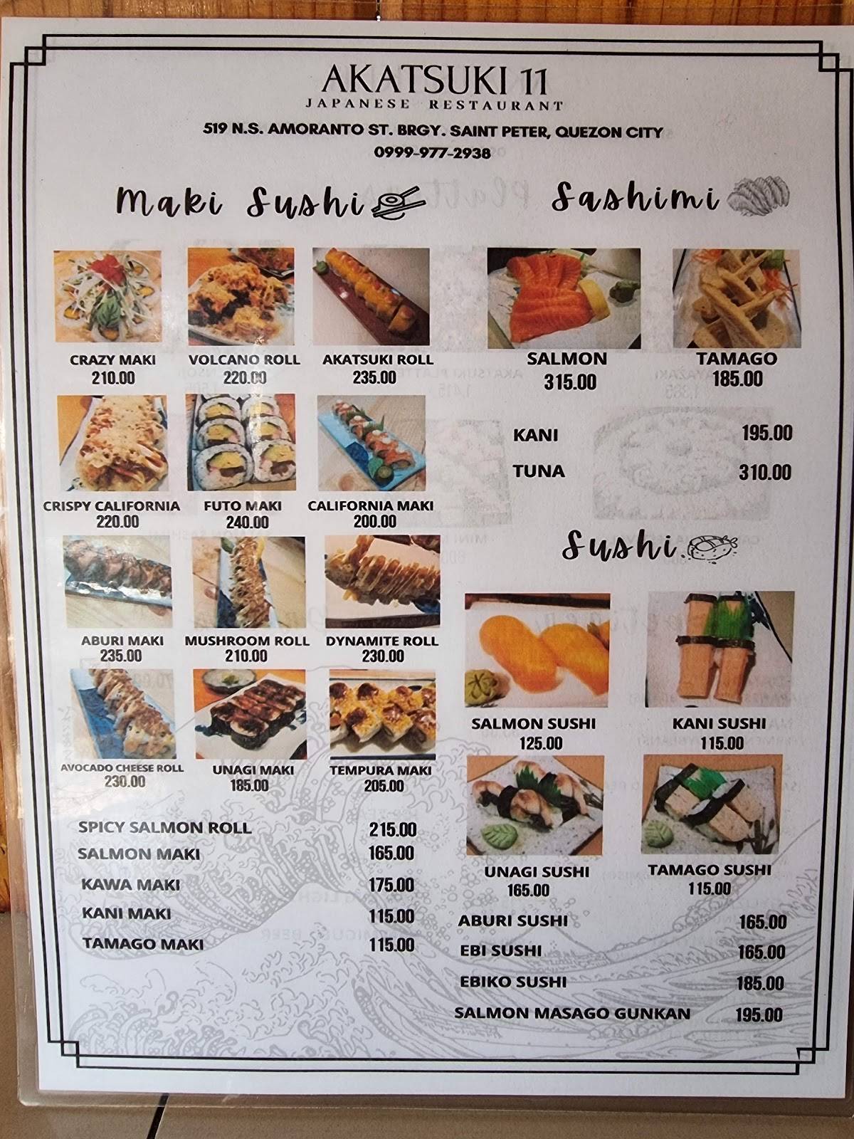 Menu at Akatsuki 11 Japanese Restaurant, Quezon City