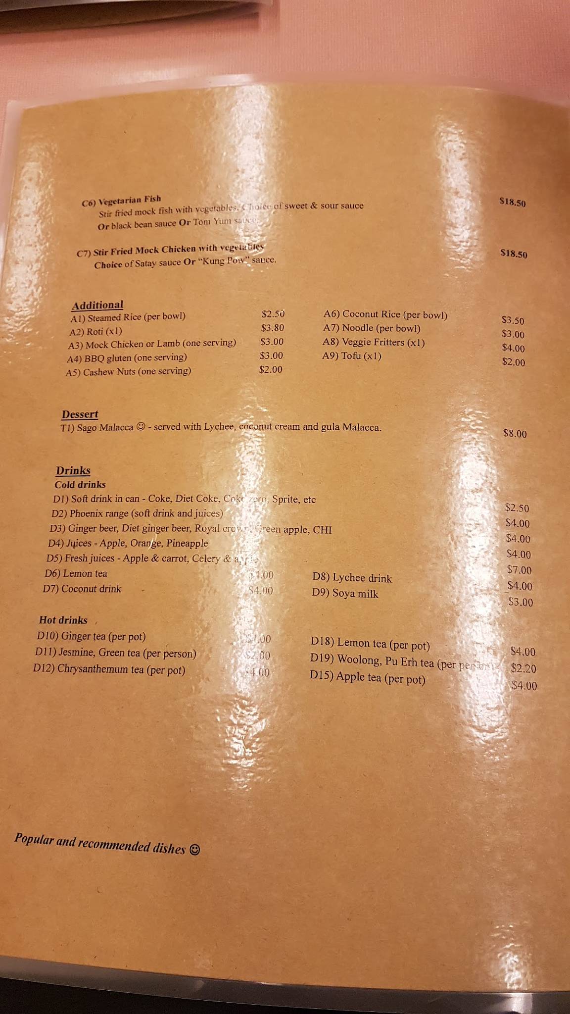 Menu at Aunty Mena's Vegetarian Restaurant & Cafe, Wellington